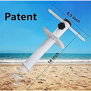 AMMSUN Beach Umbrella Sand Anchor, Metal Heavy Duty Outdoor Umbrella Base with Ground Anchor Screw Auger with Carry Bag Universal & One Size Fits All for Sun Protection, Shade, Strong Winds White