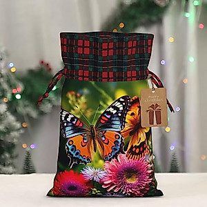 Christmas Gift Bags with Drawstring Burlap Gift Bags Butterfly and Floral Christmas Linen Bags for Xmas Party Candy Bags with Cards Xmas Reusable Wrapping Bags Christmas Linen Treat Bags for Holiday