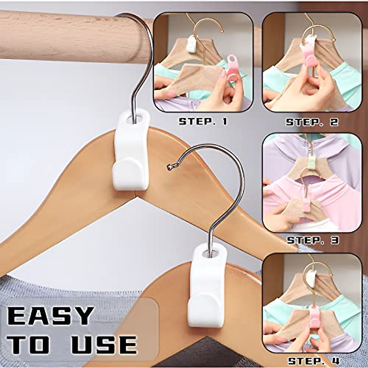 200PCS Clothes Hanger Connector Hooks, 4-Colors Hanger Extender Clips, Plastic Magic Hanger Hooks for Hangers Space Saving and Clothes Closet Organizer