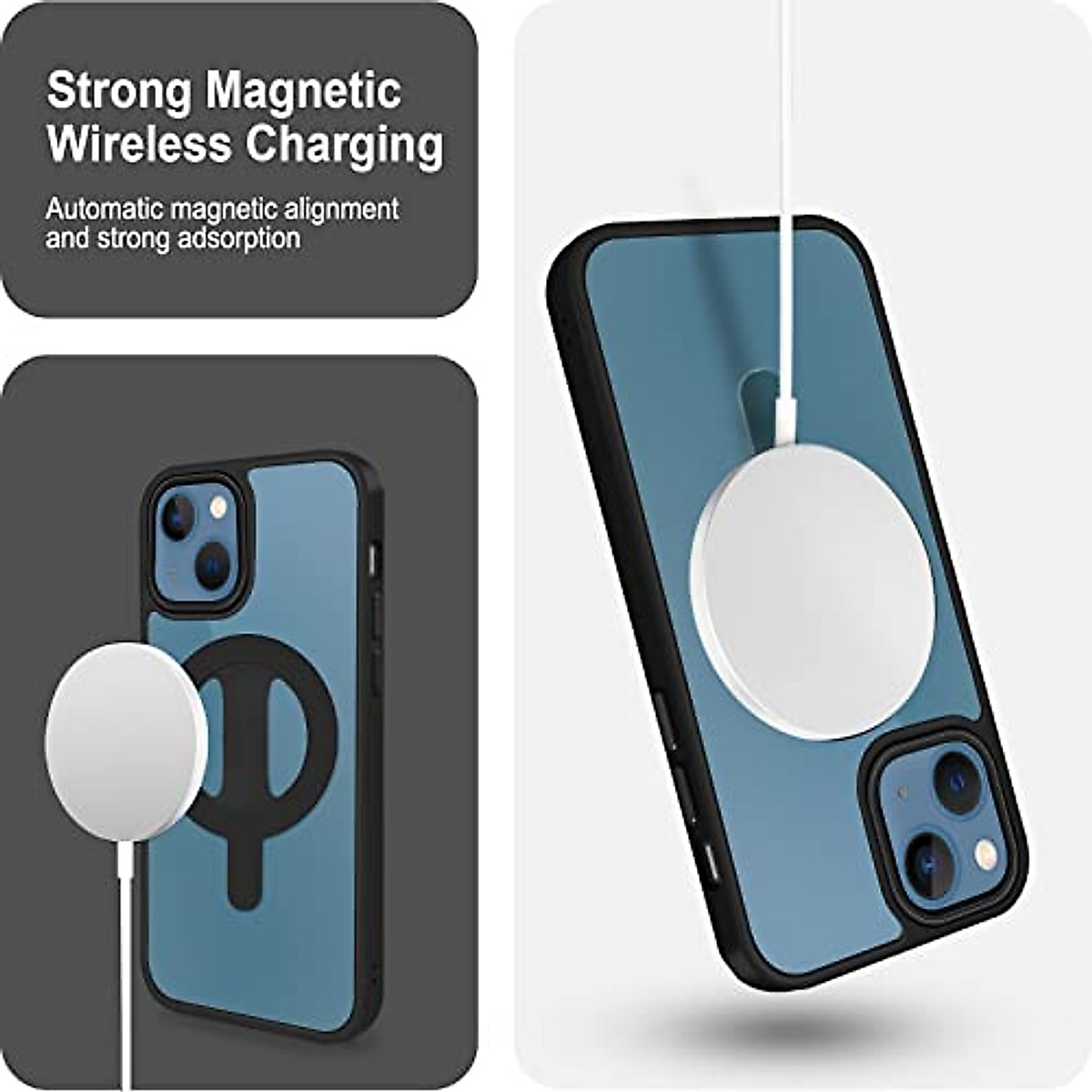 AZALEE iPhone 13 with Silicone Phone Grip, 6.1" iPhone 13 Shockproof Protective Case with 2 Screen Protector Anti-Fall Protective Slim Phone Cover Compatible with MagSafe,Black