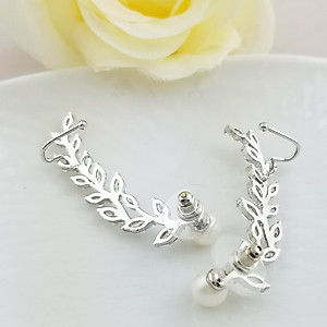 SELOVO Ear Cuff CZ Crystal Simulated Pearl for Pierced Ear Climber Wrap Earrings Silver Tone