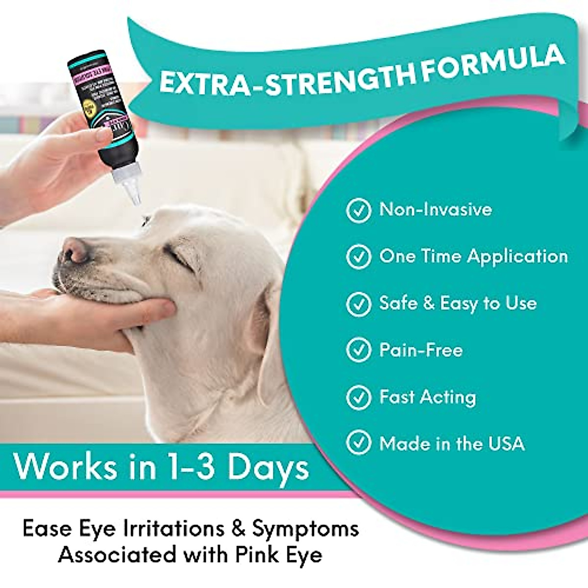 Curicyn Pink Eye Solution, Conjunctivitis Eye Drops for Dogs, Cats, Livestock and Horses – Pain Free, Non-Steroidal Dog Eye Wash with Purified Anolyte - Effects Observed in 1-3 Days - 3 oz