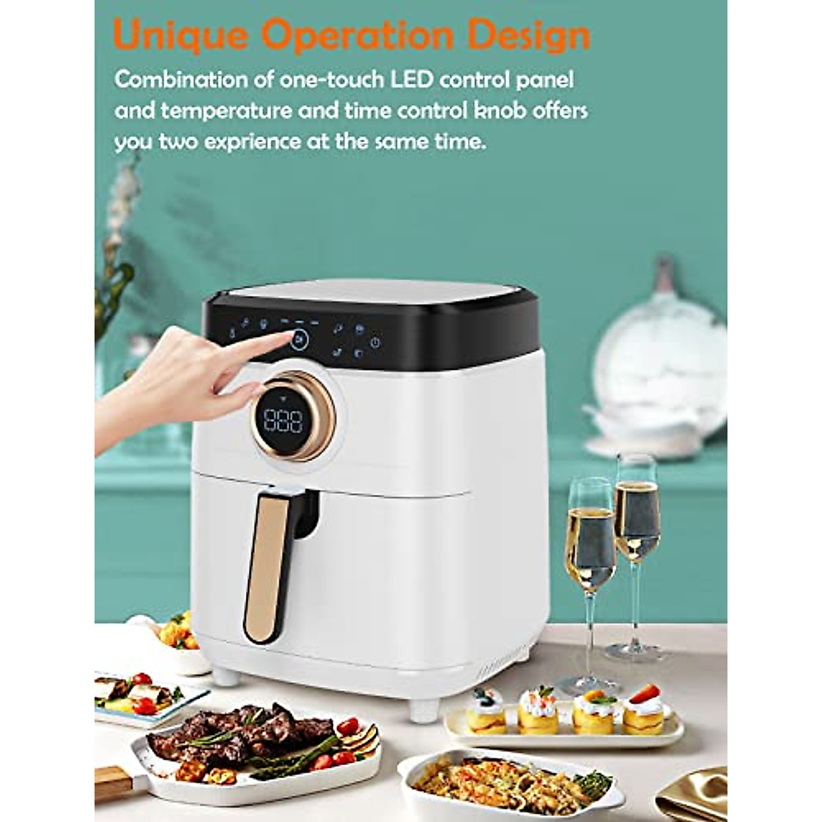 Air Fryer, Airfryer Oven Large Air Fryer 1700W 8-in-1 with Touch Screen Air Fryers Detachable Dishwasher Safe Nonstick Basket Freidora de Aire 36 Recipes BPA & PFOA Free 5.8 QT White Air Fryer