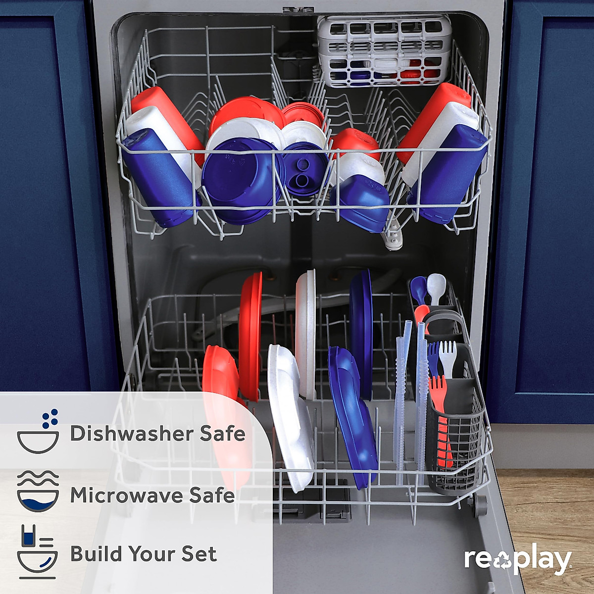 Re-Play Made in USA 10 Oz. Sippy Cups for Toddlers, Set of 3 - Reusable Spill Proof Cups for Kids, Dishwasher/Microwave Safe - Hard Spout Sippy Cups for Toddlers 3.13" x 6.25", A True Blue