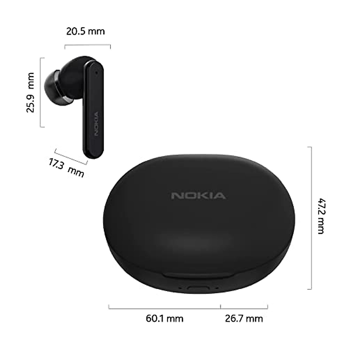 Nokia Clarity Earbuds+ - Professional Wireless ANC/ENC Earphones, IPX4 Waterproof Headphones - Active Noise Cancelling Buds, Environmental Sound Reduction - 4.5-Hour Play Time, Charging Case - Black