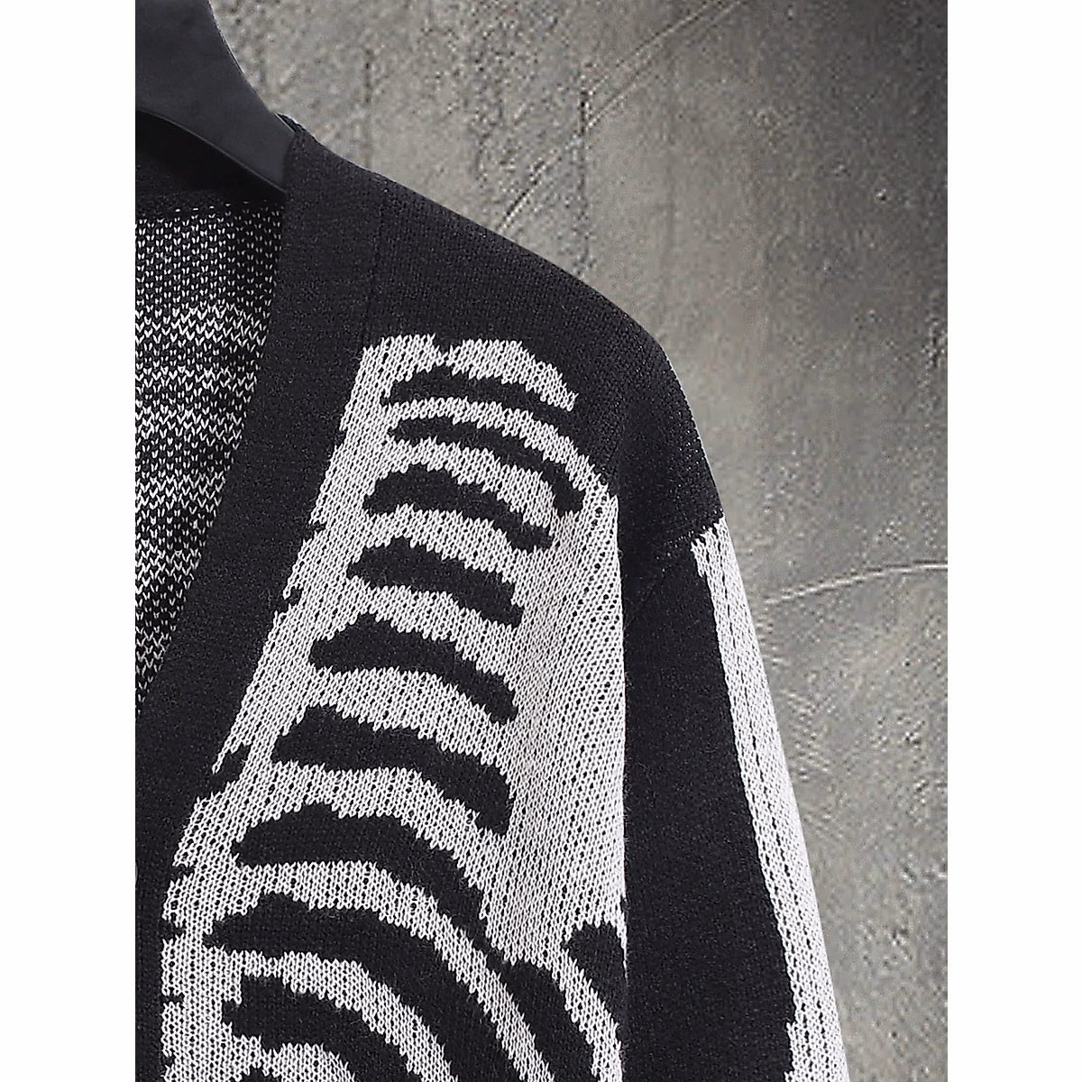GORGLITTER Men's Skeleton Cardigan Sweater Y2K Long Sleeve Lightweight Open Front Sweater Black and White Large