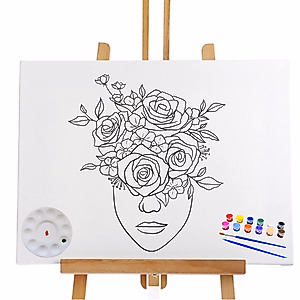 Essenburg Pre Drawn Canvas Flower Lady Paint Kit | Adult & Teen Sip and Paint Party Favor | DIY Date Night Couple Activity (S 8x10 CANVAS ONLY)
