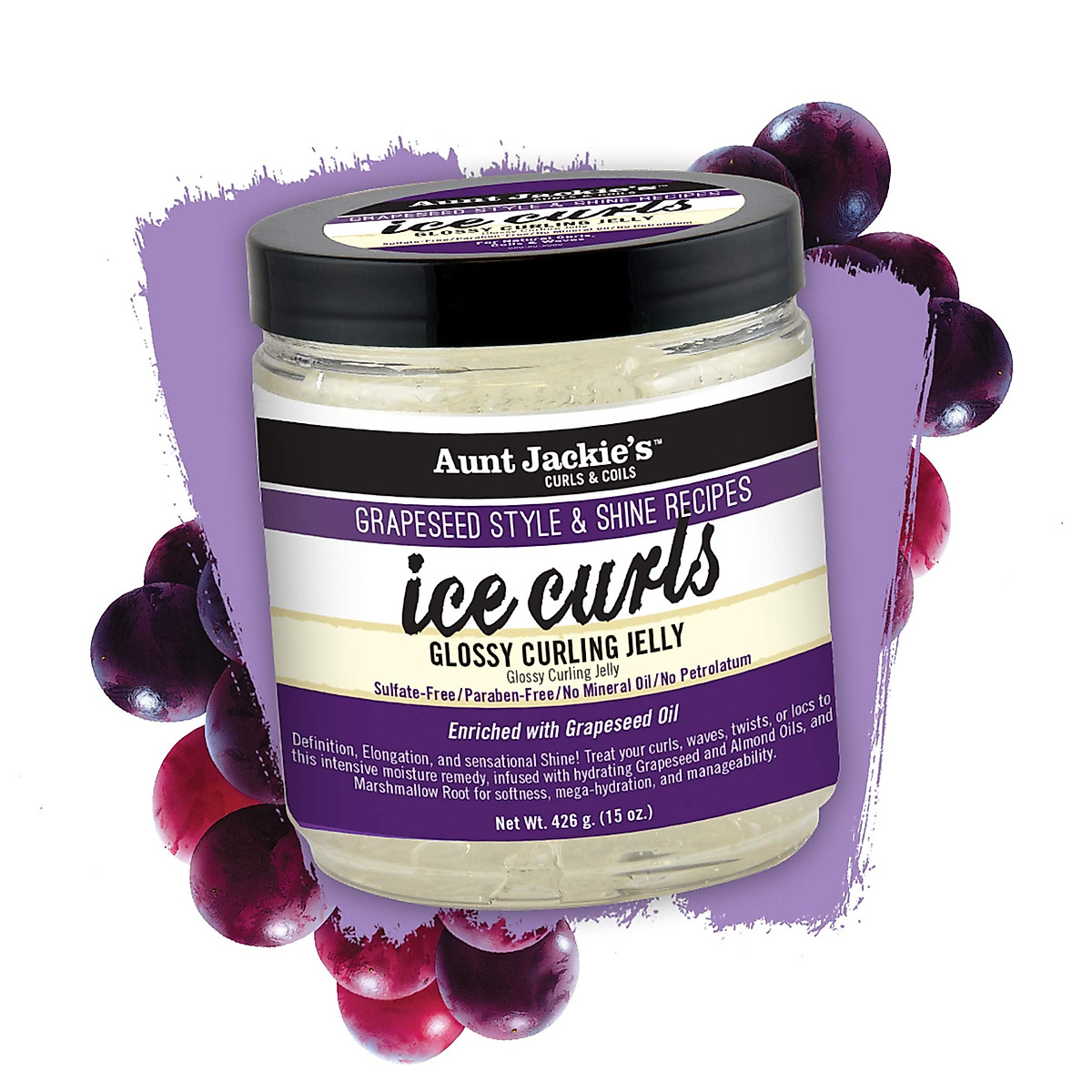Aunt Jackie's Grapeseed Style and Shine Recipes Ice Curls Glossy Curling Jelly, Hydrates, Softens, Makes Waves, Curls and Coils Easier to Style, 18 oz
