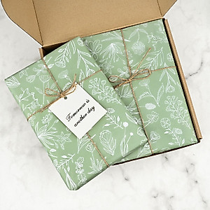 100 Sheets Sage Green Wildflowers Tissue Paper Green White Floral Printed Tissue Paper Botanical Decorative Tissue Paper for Green Boho Themed Baby Shower Wedding Birthday DIY Craft