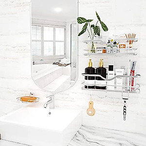 JOLALIA Shower Caddy Shelf with Adhesives, Shower Shelves Adhesive 4 Hooks, Bathroom Shelf Organizer for Wall with Soap Dish Holder, Stainless Steel Bathroom Shower Storage for Bathtub Shampoo -3 Pack