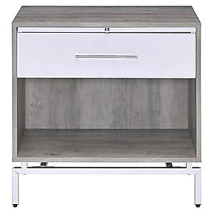 Acme Cistus Wooden Accent Table in Weathered Gray Oak and White