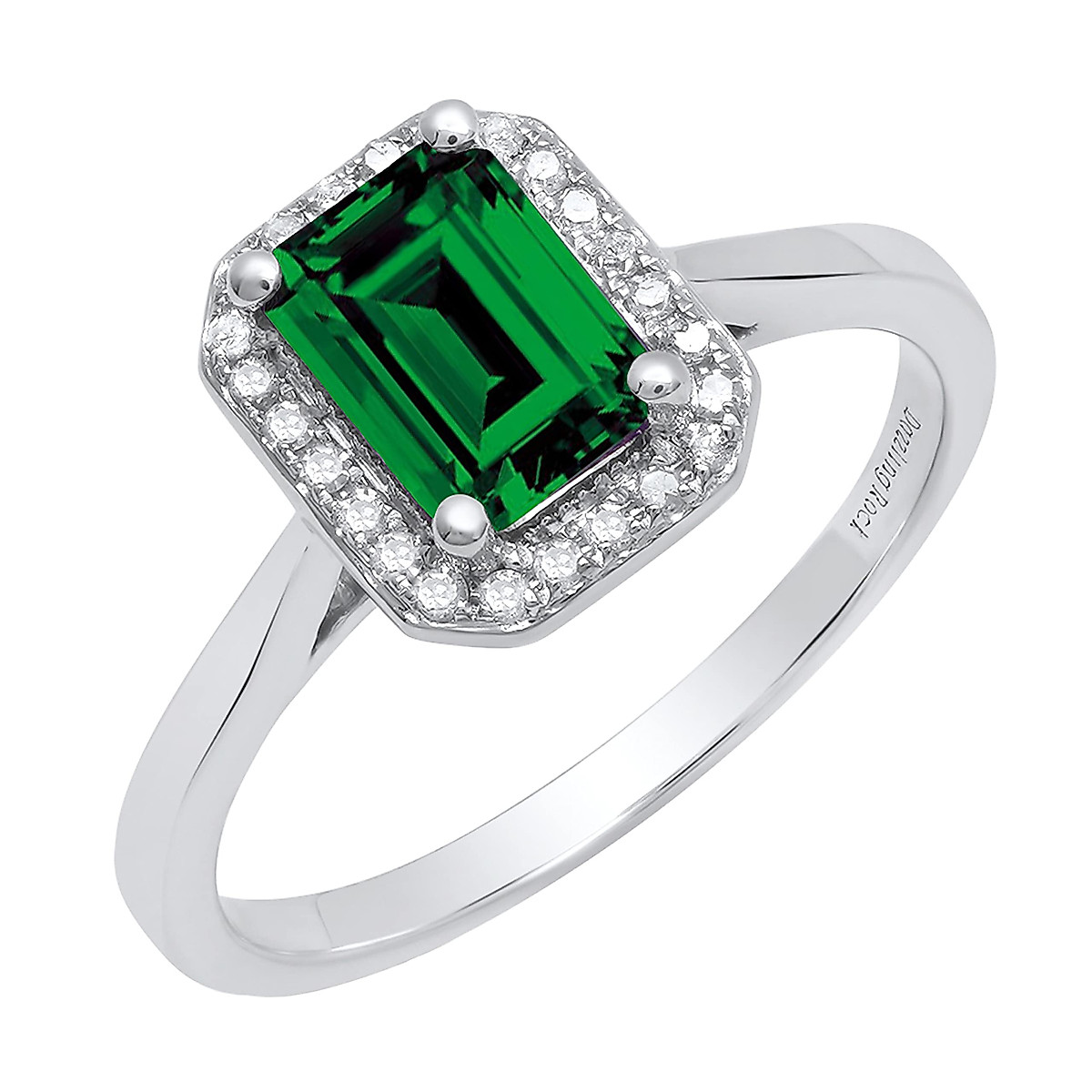 Dazzlingrock Collection 7X5 MM Emerald Cut Lab Created Emerald & 0.10 ct Natural Round Diamond Engagement Ring | 10K White Gold, Size 8