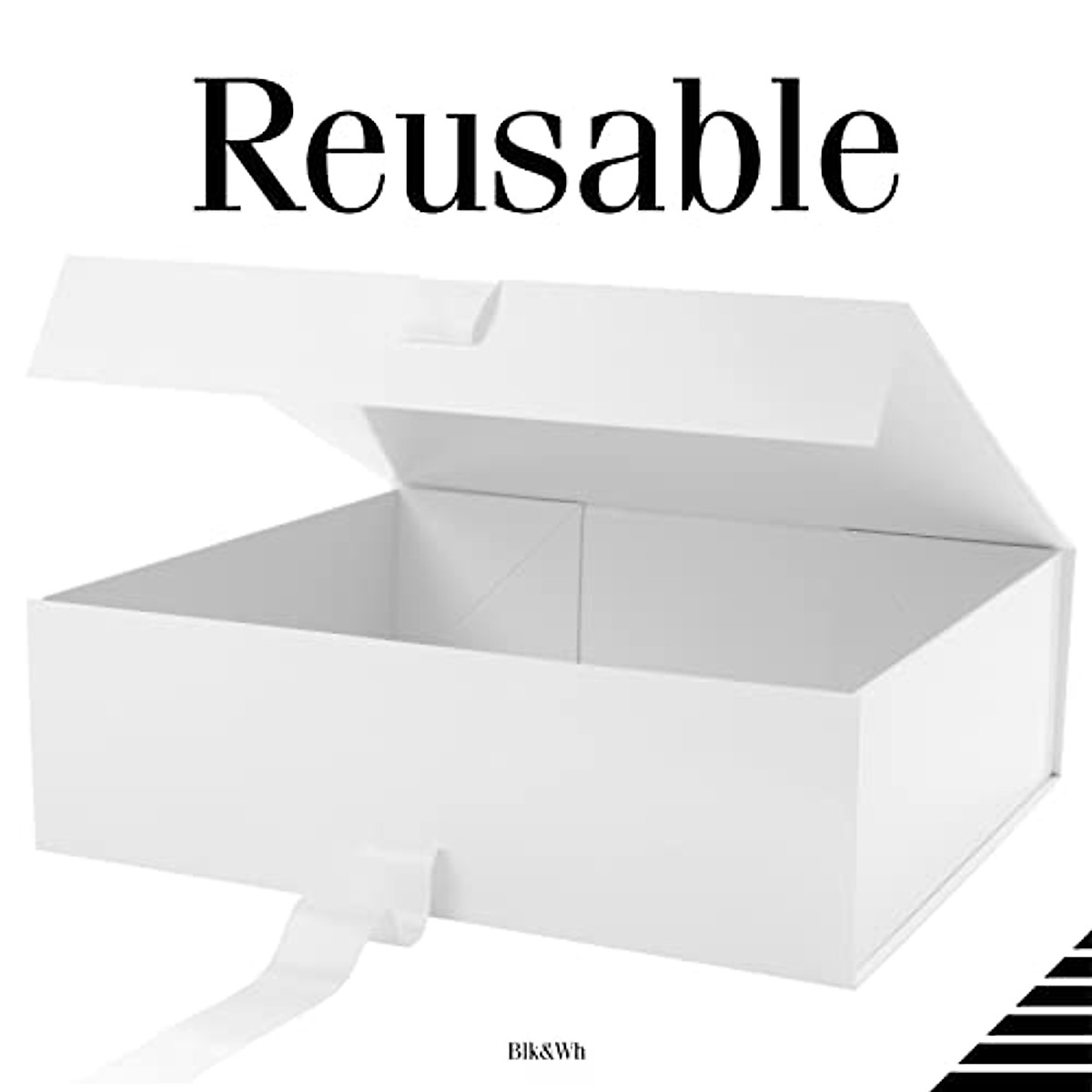 BLK&WH Extra Large Gift box with Ribbon 16.3x14.2x5 Inches, Large White Gift box with Lid for presents, Bridesmaid Proposal box, Big Gift box for Clothes and Large Gifts(Glossy White)