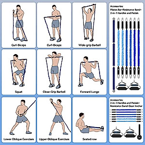 Hommie Portable Pilates Bar Kit with Resistance Bands for Men and Women，Upgraded 3 Section Pilates Bar with Resistance Bands (20/40/60lb) for Home Gym Equipment Supports Full-Body Workouts