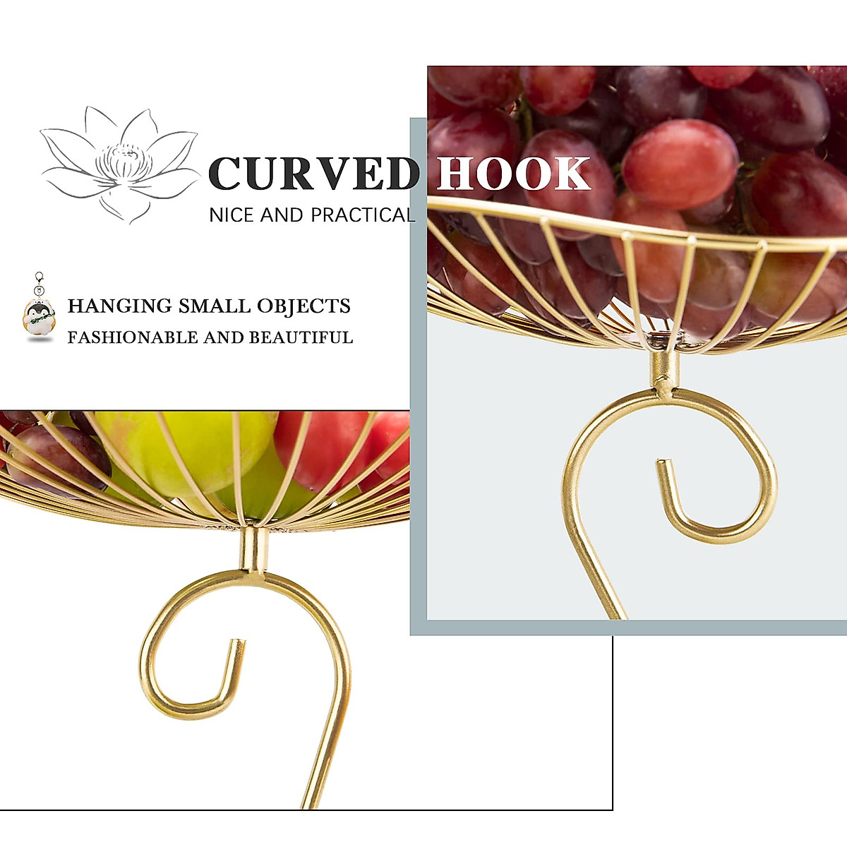 Fruit Basket for Kitchen Counter, 3 Tier Fruit Basket Gold, 3 Tier Fruit Bowl Modern Decorative