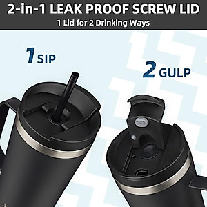 BJPKPK Insulated Tumbler with Handle, 18oz Insulated Tumblers with Lid and Straw, Stainless Steel Metal Water Bottles, Coffee Travel Mugs, Cups, Black