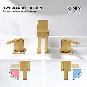 KENES Gold Widespread Bathroom Faucet Brushed Gold Two Handle Bathroom Sink Faucet 3 Hole, 8-Inch Bathroom Faucet Vanity Faucet with Lead-Free Supply Hose, KE-9050-4