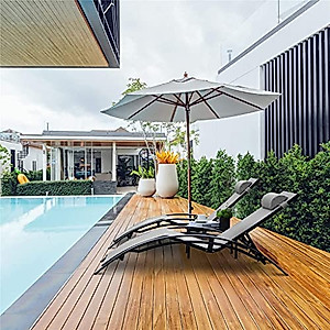 LUKEO 3Pcs Sun Lounger Recliner Set Aluminum Chaise Lounges,Reclining Chair with 5 Adjustable Backrest, Head Cushion, Table for Garden