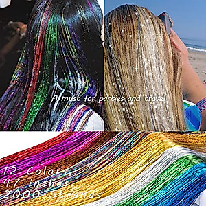 47 Inch 12 Colors Hair Tinsel 2400 Strands With Tool Sparkling Dazzle Glitter Shiny Hair Extensions Hair Tinsel Kit