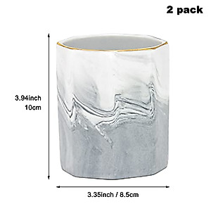 2 Pack Ceramic Pen Holder Stand,Cup for Desk Marble Pattern Makeup Brush Holder for Girls Women,Desk Accessories Holder,Durable Desktop Organizer Pencil Holder Pot Ideal Gift for Office Home (Gray)