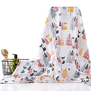 Kingrol 4 Pack Baby Muslin Swaddle Blankets, Soft Unisex Swaddle Wrap for Boys and Girls, Large Neutral Receiving Blanket for Newborn Infant, Bear/Fox/Elk/Elephant