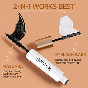 Easilydays Black Mascara for Eyelashes Waterproof, Double-ended 2-in-1 Lash Primer & Mascara Duo, Primer Styling Cream, Long-Lasting Smudge-Proof Mascara Black Slender, Dense Thick Curling for Eye Makeup, No Clumping