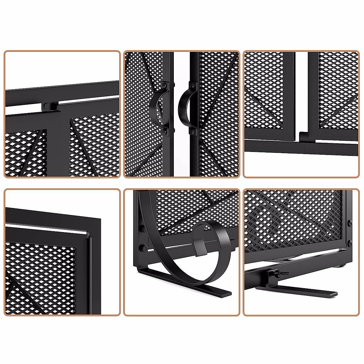 Fire Beauty Fireplace Screen with Hinged Doors Cast Iron Border Sturdy Steel Frame Durable Metal Mesh Decorative Spark Guard Black Finish(Middle)