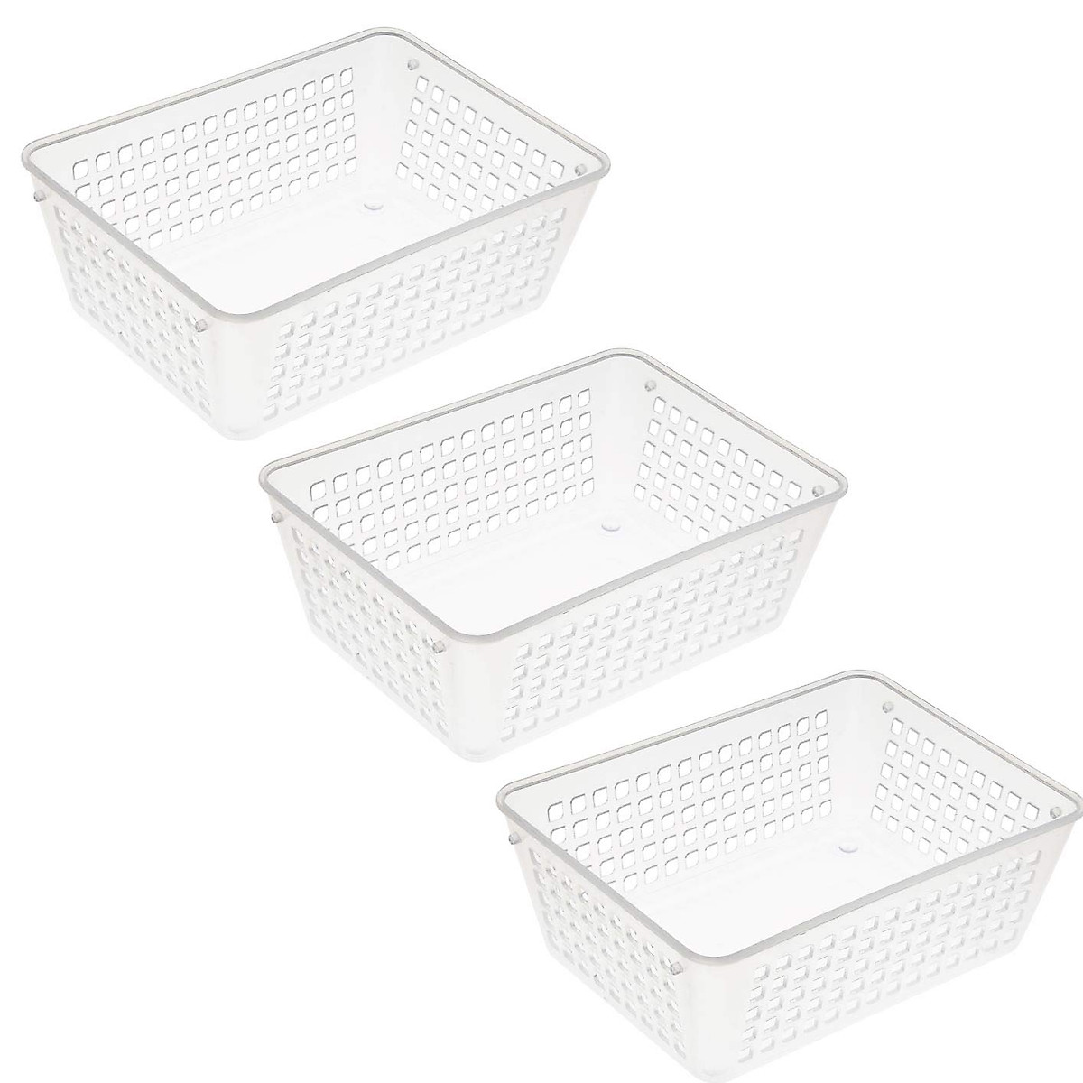YBM HOME 3-Pack Plastic Storage Baskets Bins for Home Junk Drawer, Shelves, and Office Organization, Functional Trays/Containers Great for Kitchen Pantry, Cabinets, Bedrooms, and Bathrooms, Clear