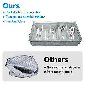 Boczif Flatware Storage Case-Silverware Storage Box with Padded Dividers, 5 Compartment Utensil Storage, Silverware Holder with Handles and Removable Lid for Organizing Cutlery, Forks, Knives