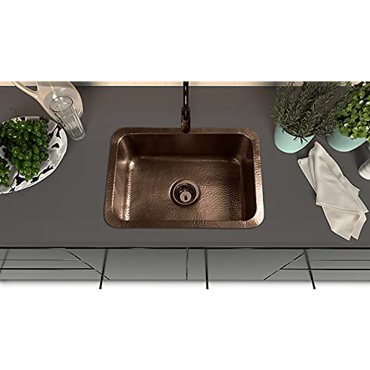 Monarch Abode 17098 Pure Copper Hand Hammered Milan Single Bowl Kitchen Sink (21 inches)