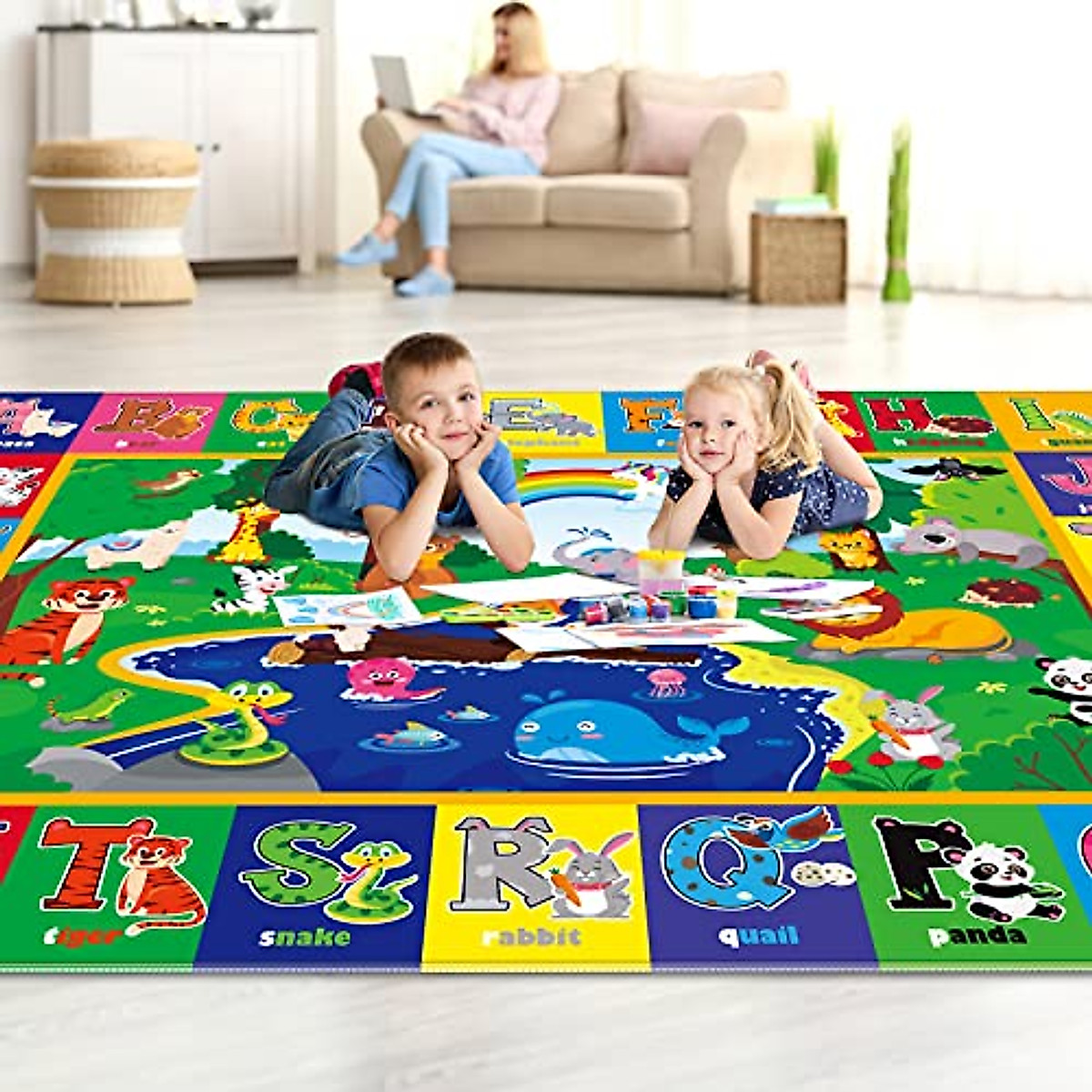 LTKOUGFAM Kids Play Rug for Baby Floor Mats for Kids Baby Play Mat ABC Educational Rug for Kids Room Non Slip Area Rug, Kids Rugs for Playroom Classroom (78.7X59 INCH)