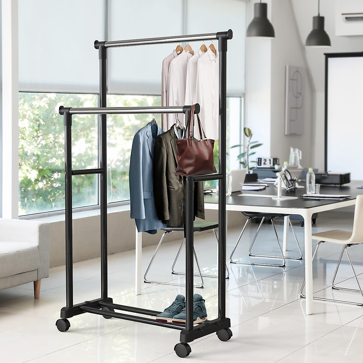 Simple Houseware Double Rod Portable Clothing Hanging Garment Rack