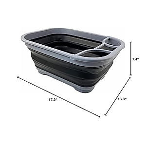 SAMMART 15L (3.96 Gallons) Collapsible Plastic Dish Drainer - Foldable Drying Rack - Portable Dinnerware Organizer - Space Saving Storage Tray for Kitchen, Camping (Grey/Black)