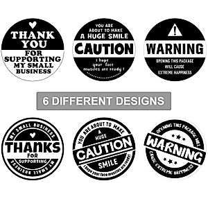 Zonon 600 Pcs Thank You Sticker Roll Small Business Stickers Black and White Warning Stickers Round Cute Thank You for Supporting My Business Sealing Label for Packing,1.5 Inch