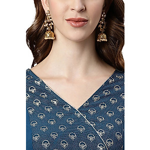 Janasya Indian Women's Teal Poly Crepe Kurta for Women