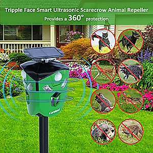Careland 360° Solar Ultrasonic Animal Repellent with Motion Sensor Cat Dog Repellent Squirrel Raccoon Deer Deterrent Chaser Protect Farm Garden Yard Pond