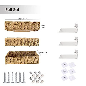LukLoy Floating Basket Waterproof Wall Hanging Slim Woven Bathroom Baskets Over Toilet Tank with Wall Brackets for Toilet Paper Towel Organizing (Brown, Pack of 3)