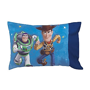 Disney Toy Story 4 - Blue, Green, Red & White 2 Pack Toddler Fitted Crib Sheet & Standard Size Pillowcase Set, Blue, Green, Red, White