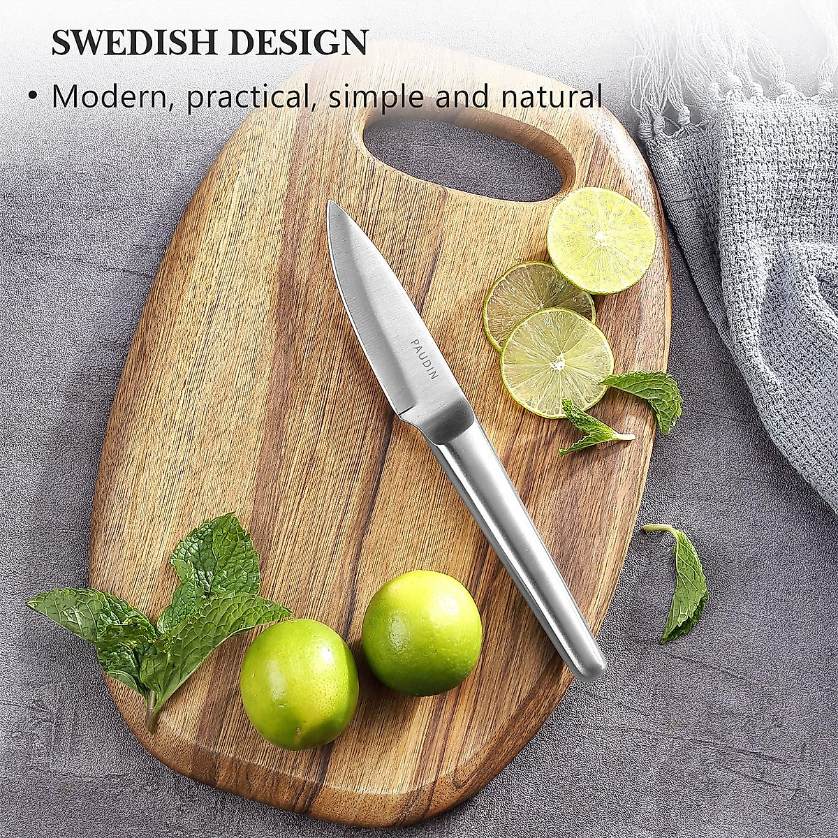 PAUDIN Paring Knife, 3.5 Inch High Carbon German Stainless Steel Kitchen Knife, Super Sharp Fruit Knife with Ergonomic Hollow Handle, for Peeling, Trimming, and Garnishing Fruit and Vegetable
