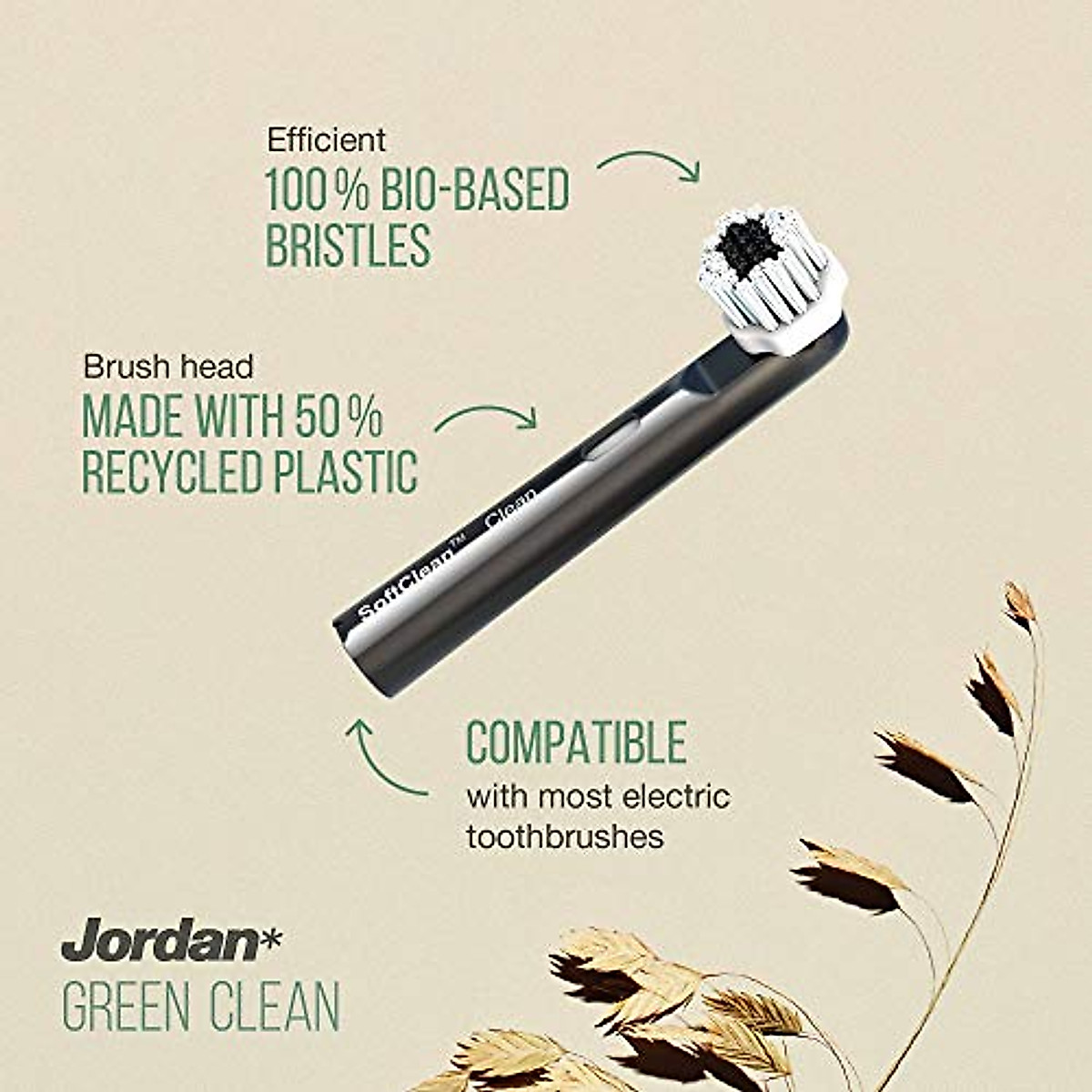 Jordan ® | Green Clean Electric Toothbrush Heads for Electric Toothbrush | Green Clean Sustainable Electric Toothbrush Brush Heads | Oral B Compatible | 2 Units Pack