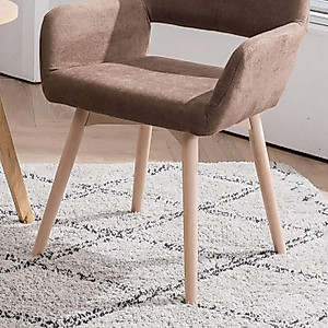 YEEFY Desk Chair No Wheels Vanity Chair Makeup Chair Comfy Accent Chair for Living Dining Room Bedroom Home Office Mid Century Modern Upholstered Arm Chair Sofa Chair (Brown, 1)