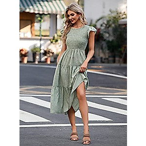 Hount Smocked Bohemian Dresses for Women Plus Size Casual Flowing Summer Modest Beach Dress with Pockets (FL1,XL)