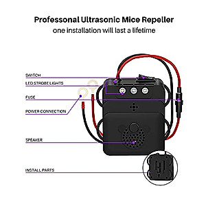 Under Hood Rodent Repeller, Professional Mouse Repellent, Ultrasonic 12V Car Pest Repeller Squirrels, Pack Rat Deterrent for Cars Trucks RV Engine Bay Warehouse Attic with Evictor Strobe Light 2 Pack