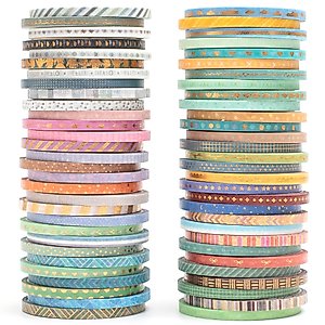 YUBBAEX 60 Rolls Skinny Washi Tape Set Gold Foil Masking Thin Basic Patterns Decorative Tapes for Arts, DIY Crafts, Journals, Planners, Scrapbook, Wrapping