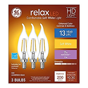 GE Relax 3-Pack 25 W Equivalent Dimmable Soft White Ca11 LED Light Fixture Light Bulb