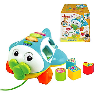 Musical Shape Sorter Plane, Pull-Along Toy - Talking and Singing Airplane Toy with Music for Toddlers and Kids, Ages 12 Months+