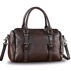 Genuine Leather Satchel Purse for Women Retro Cowhide Handmade Top Handle Handbag Designer Crossbody Bag Purse (Coffee)