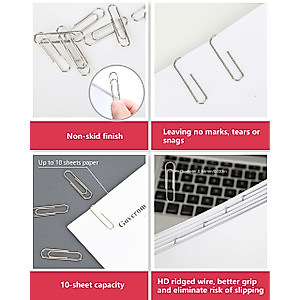 PAPERPAL #1 Nonskid Paper Clips, 600 Medium Paper Clips (6 Boxes of 100 Each), Paperclips for Office School & Personal Use, Daily DIY, 1-2/7" Silver Heavy Duty Non-Skid Paper Clip Standard Size