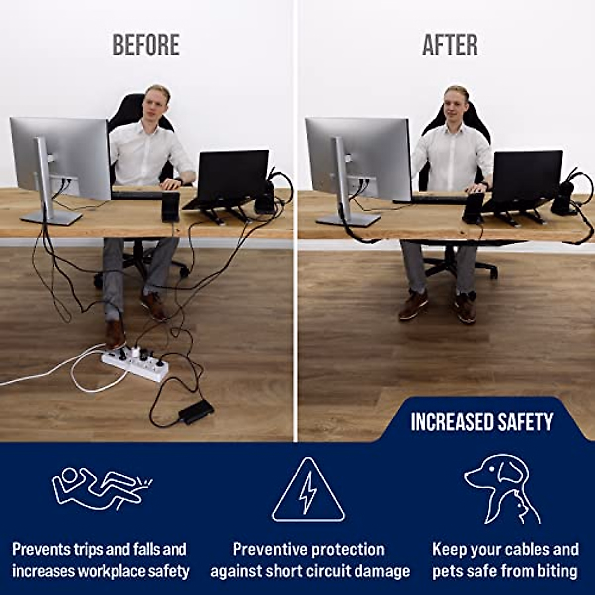 Cable management net - Under desk wire management - Flexible under desk cable management tray black