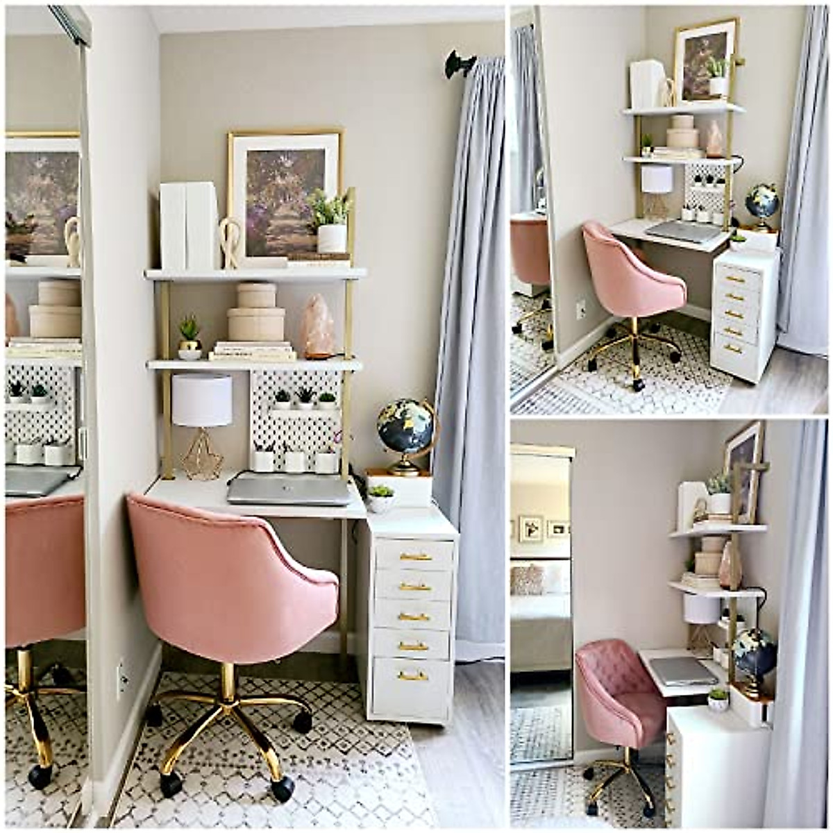 ANOUR Modern Home Office Chair, Velvet Swivel Armchair, Velvet Office Chair with Soft Seat, Adjustable Task Chair Computer Desk Chair for Living Room Bedroom Study Pink